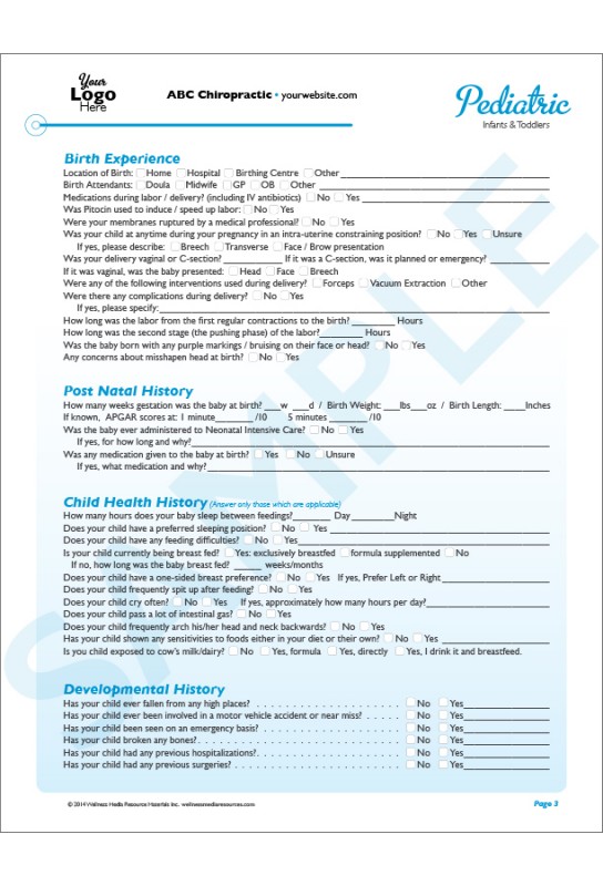 Chiropractic Baby Intake Forms
